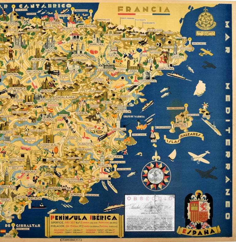 F. Lopez Rubio - Original Vintage Illustrated Map Poster Iberian ...