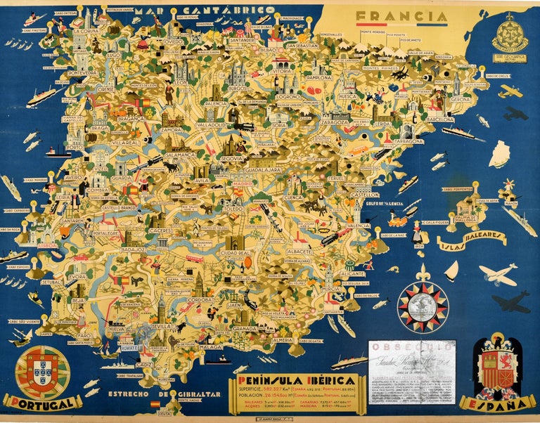 F. Lopez Rubio - Original Vintage Illustrated Map Poster Iberian ...