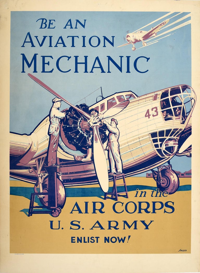 Spezio - Original Vintage Poster Aviation Mechanic Air Corps US Army ...