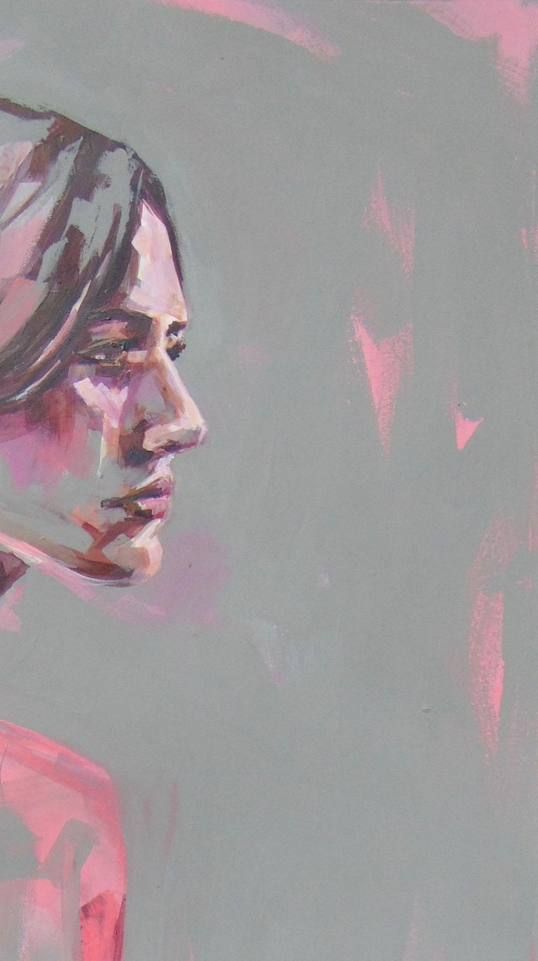 Flo Lee - Pink and Grey, original signed great reviews vibrant portrait ...