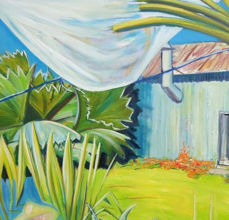 Janet Lance Hughes - Pond Garden with lady, huge leaves and cacti ...