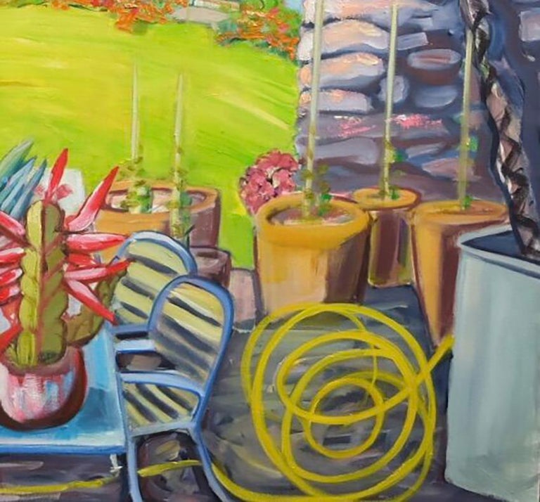 Janet Lance Hughes - Pond Garden with lady, huge leaves and cacti ...