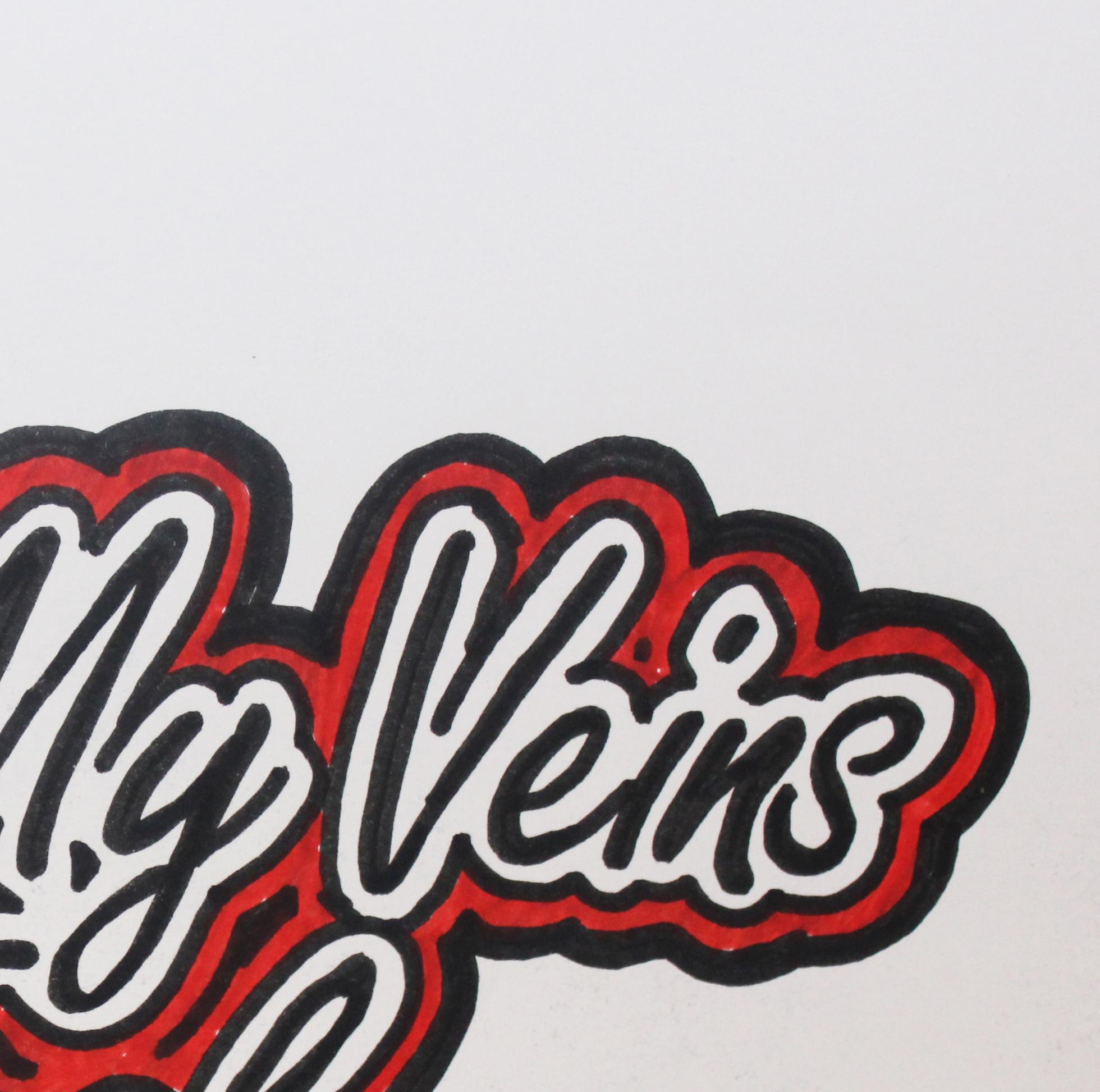 Tal Booker - In My Veins Original paper emerging artist red black pen ...