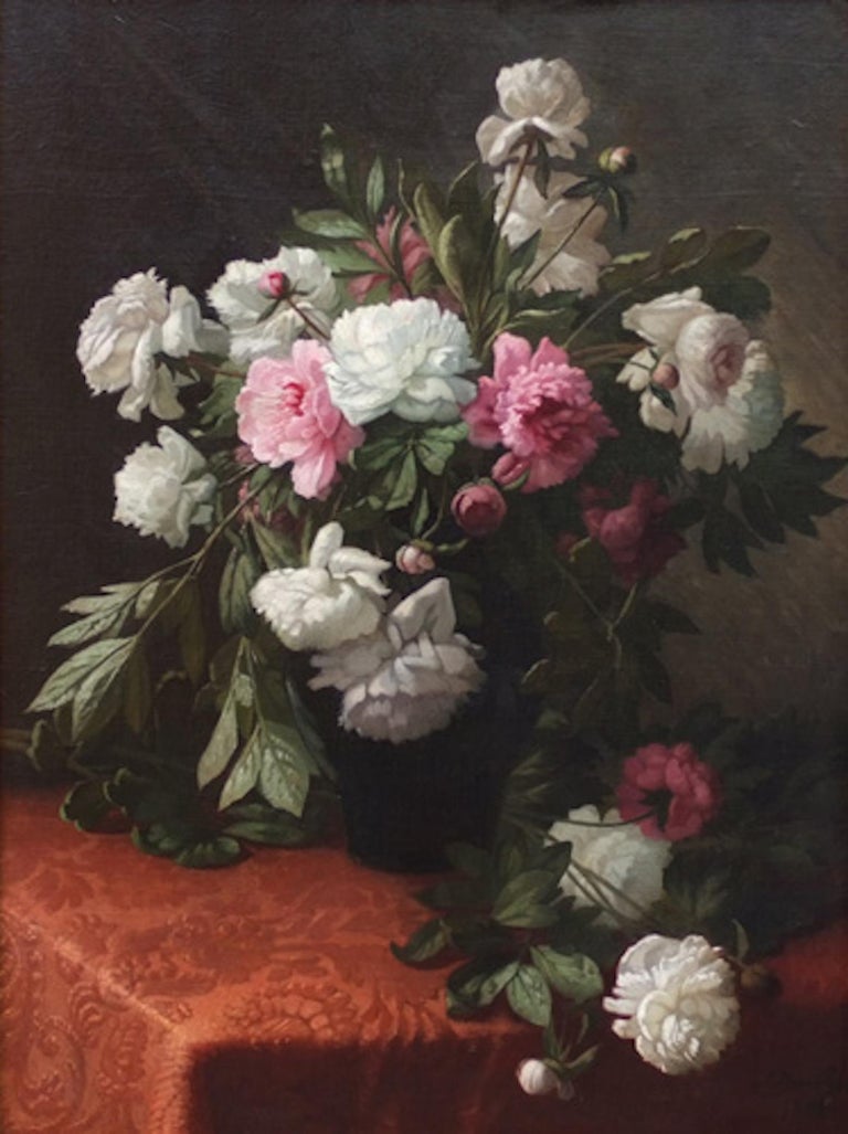 JACOBS E. - Big Painting of Flowers 19th Century For Sale at 1stDibs