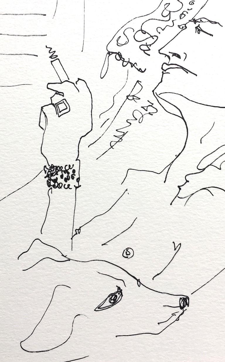 Manuel Santelices - Patrick Proctor at Le Nid Du Duc, 2018, Ink on Paper For Sale at 1stDibs