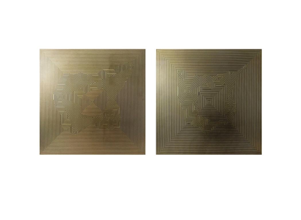 Unknown - American School Untitled Abstract Painting in Blues, Gold ...