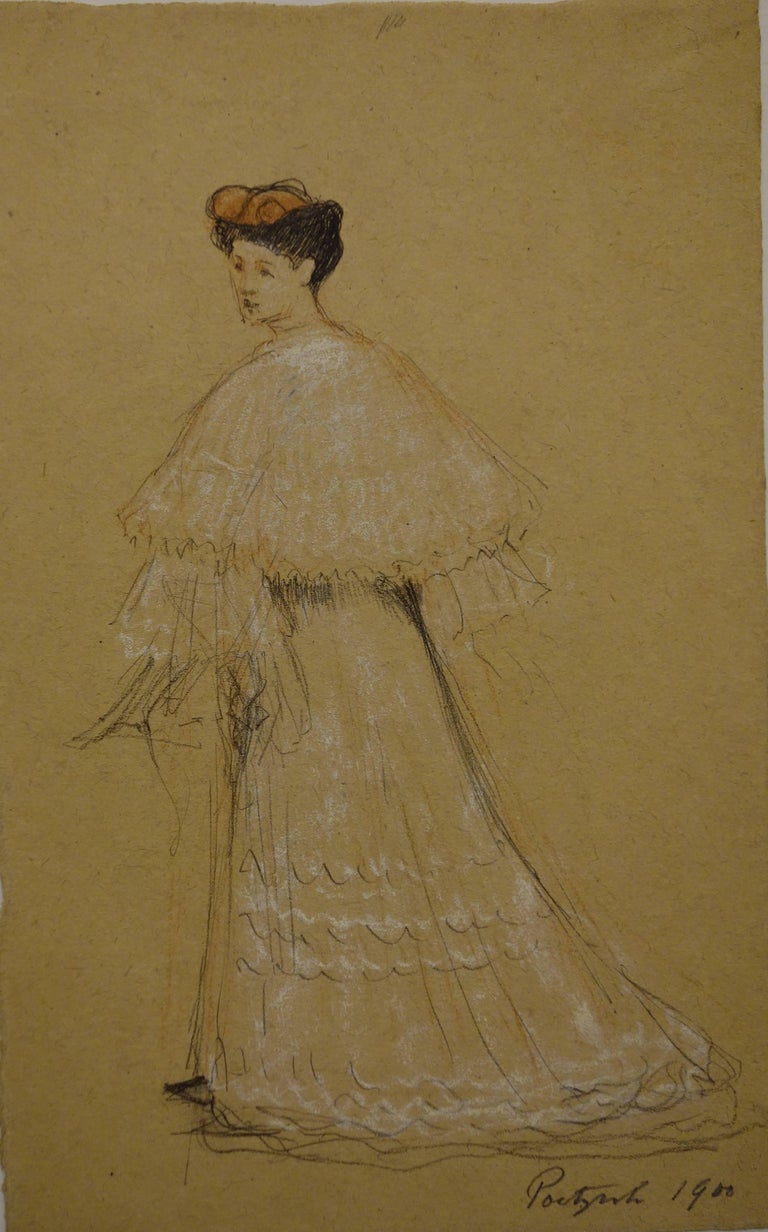 Gustave Poetzsch - Woman in 1900s Dress - Original Signed Charcoals ...