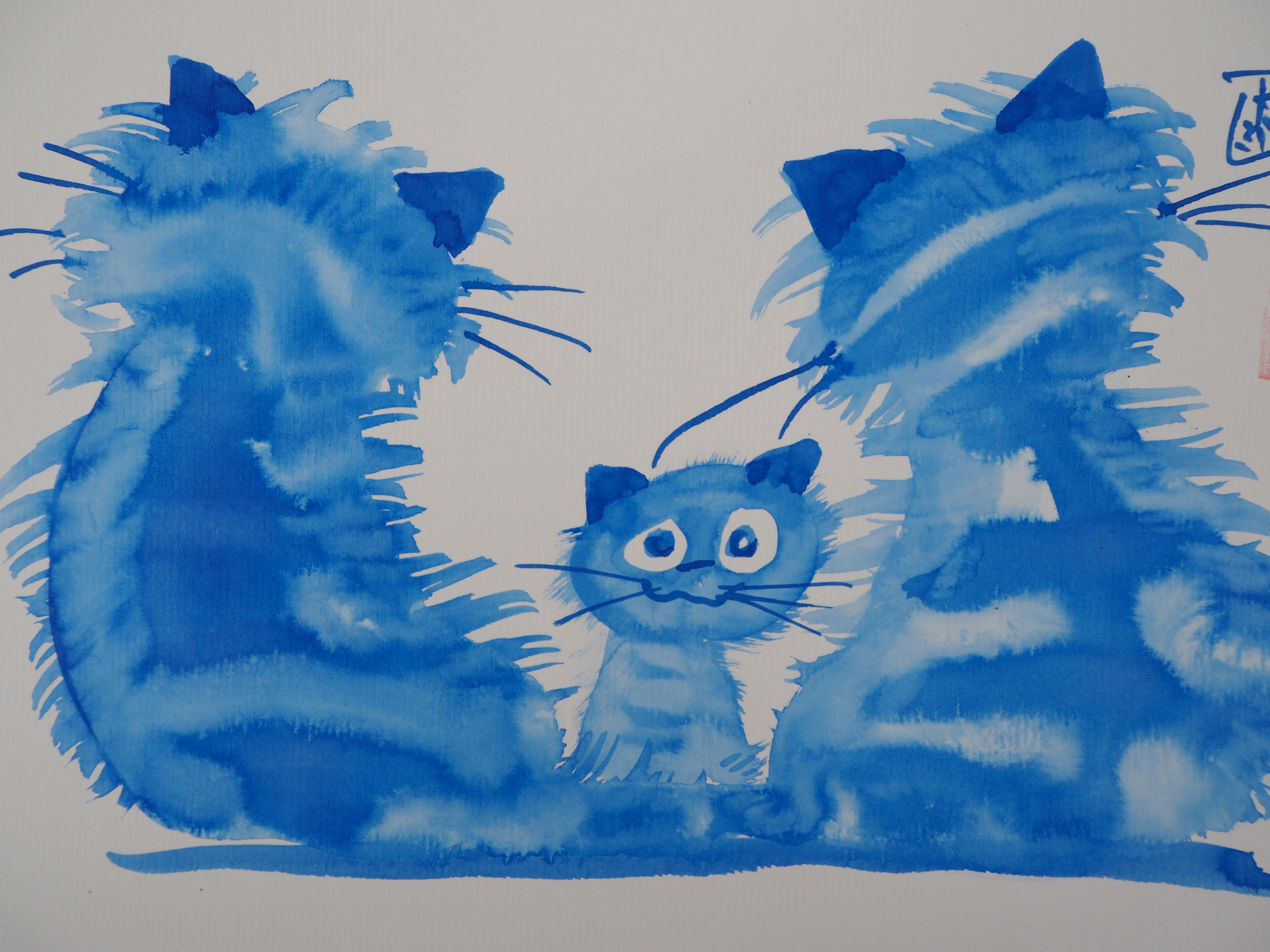 Laszlo Tibay - Family of Cats with Kitten - Handsigned Original Ink ...