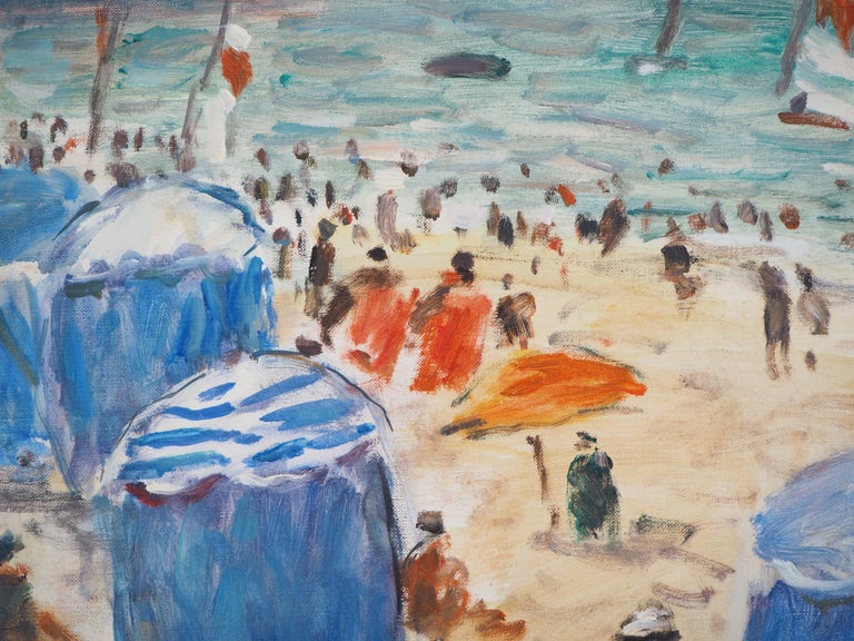 Jean Jacques Rene - Seascape : Animated Beach in Normandy - Oil On ...