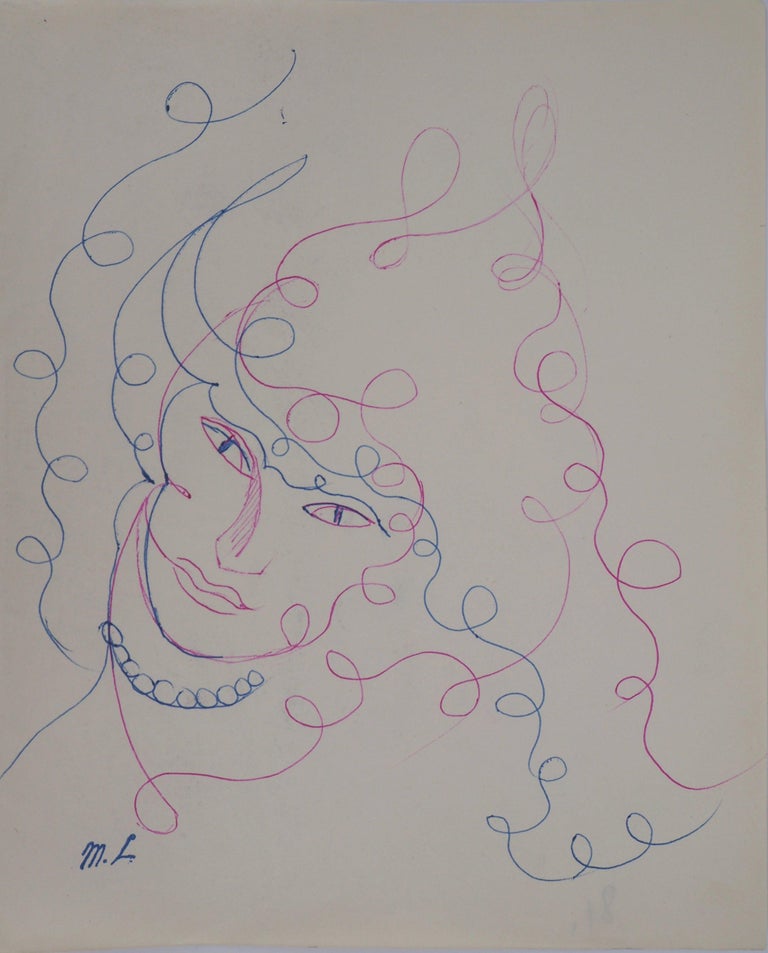 Marie Laurencin - Woman with Pearls - Original ink drawing, 1953 For ...