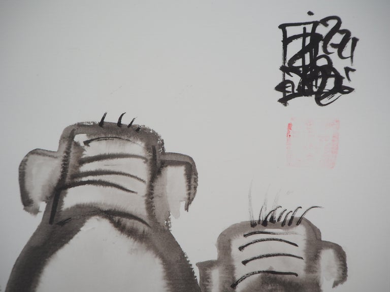 Laszlo Tibay - Elephant Family - Handsigned Original Ink Drawing at 1stDibs