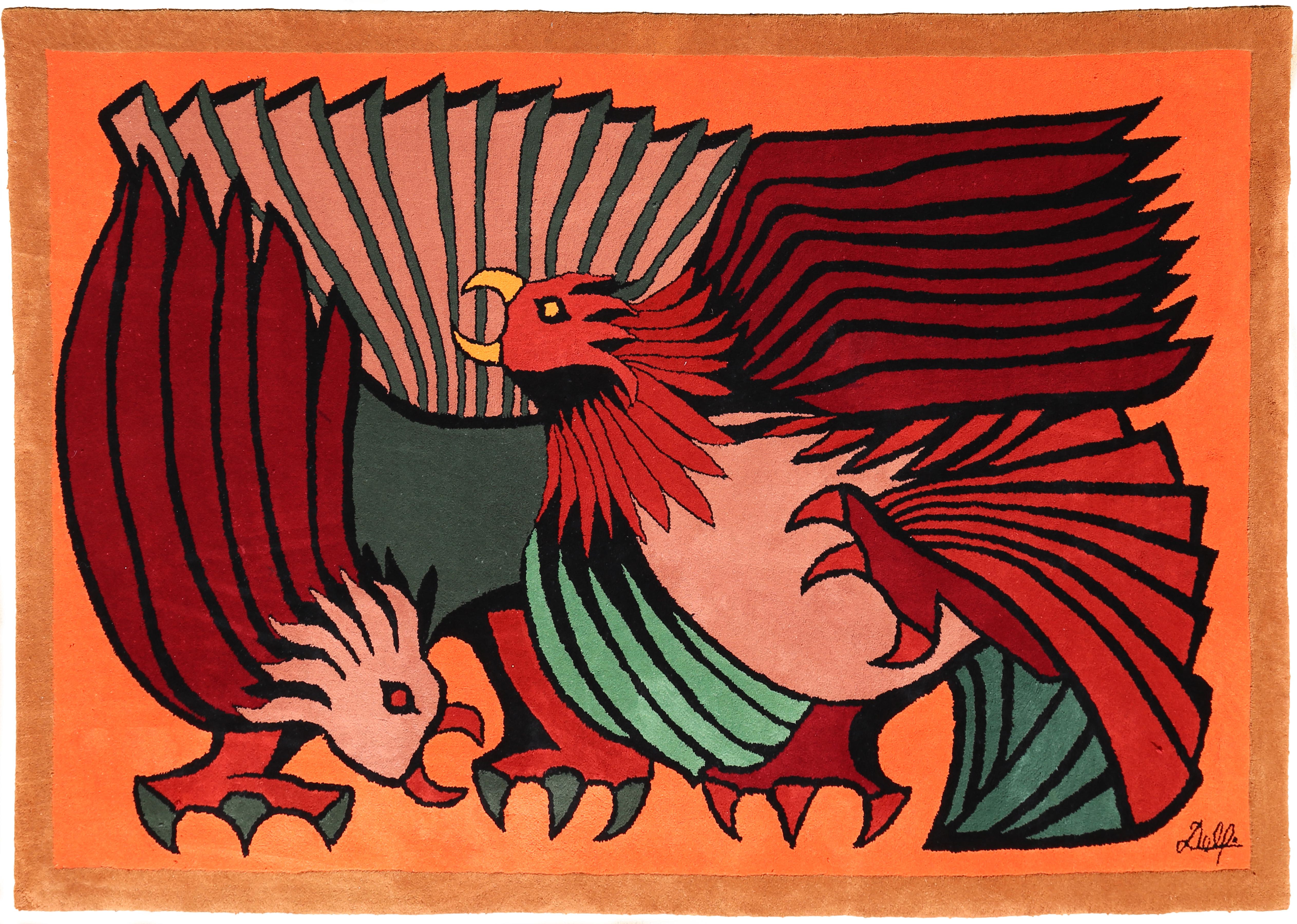 Victor Delfin - Orange Fighting Cocks, Woolen Rug Tapestry by Victor ...