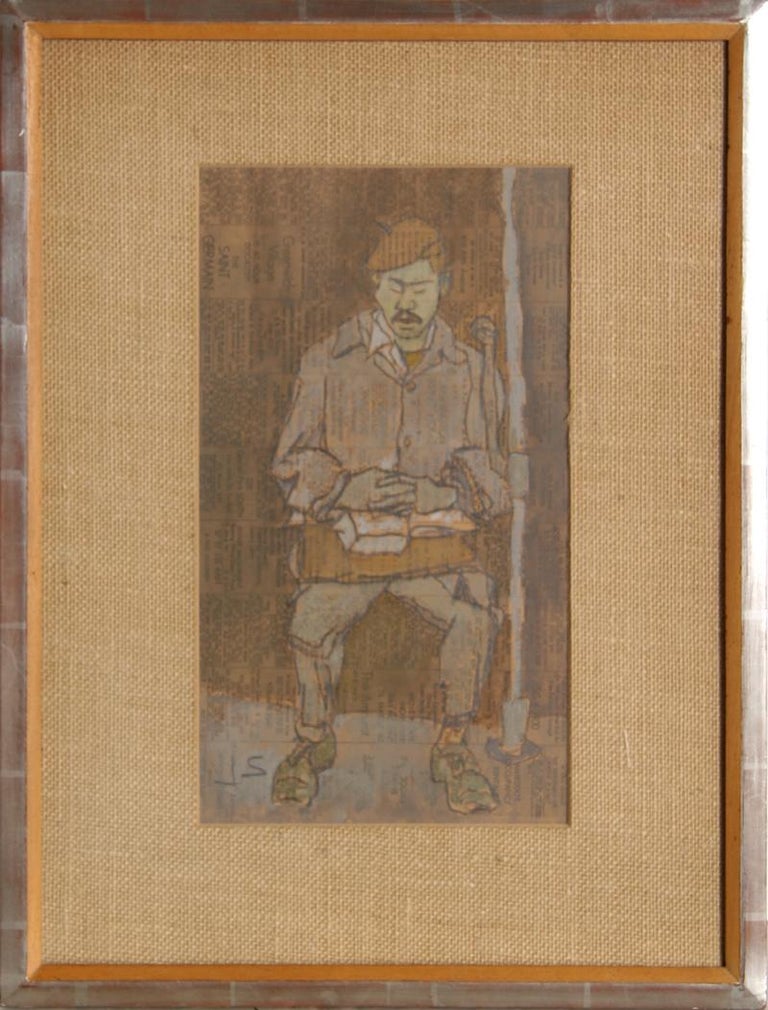 Joseph Solman - Man with Moustache on Underground Railway, Gouache ...