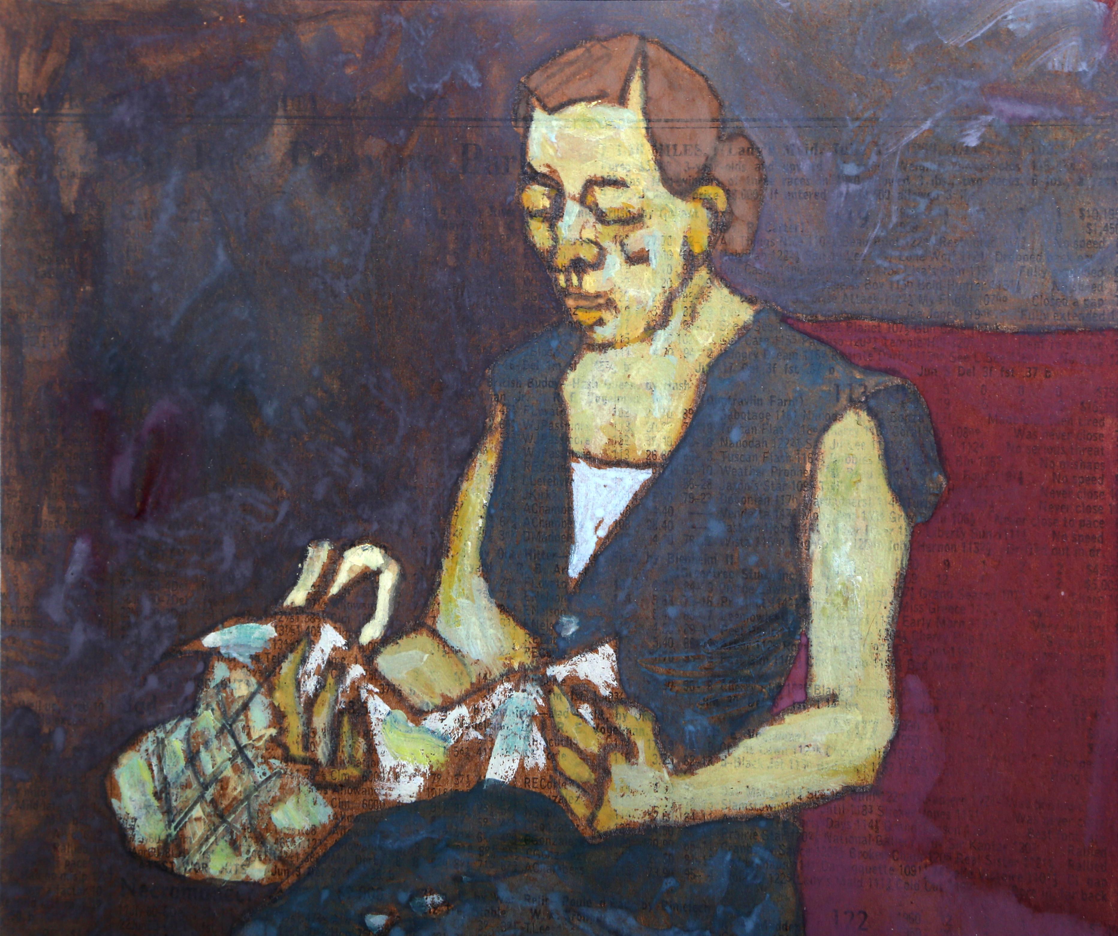 Joseph Solman - Woman Reading the Newspaper on Subway, Gouache Painting ...