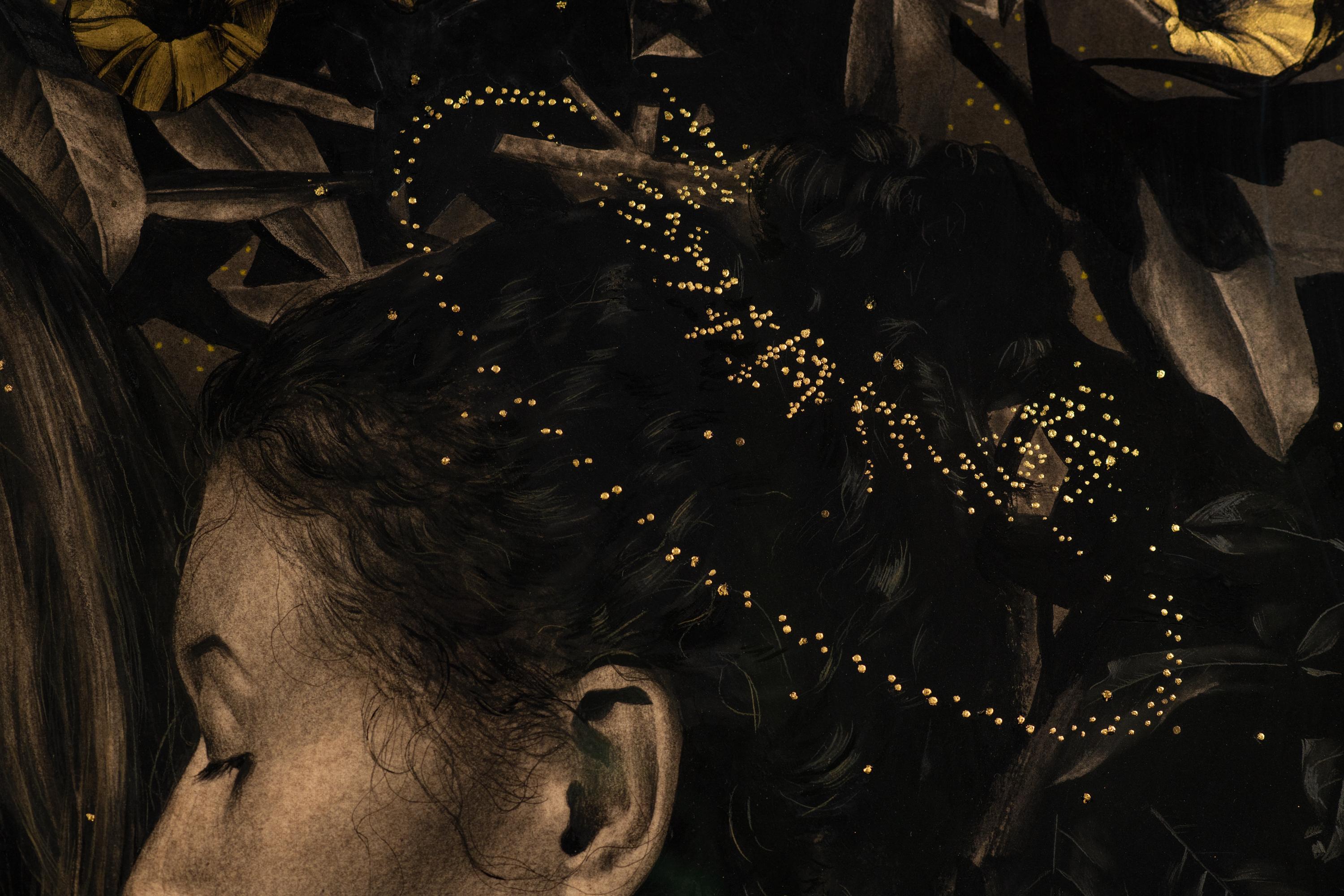 Alessandra Maria - Contemporary Drawing with Gold Leaf "Summoning ...
