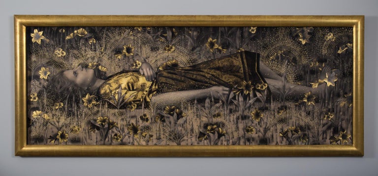 Alessandra Maria - "The Hideaway" Contemporary Drawing with Gold-Leaf ...