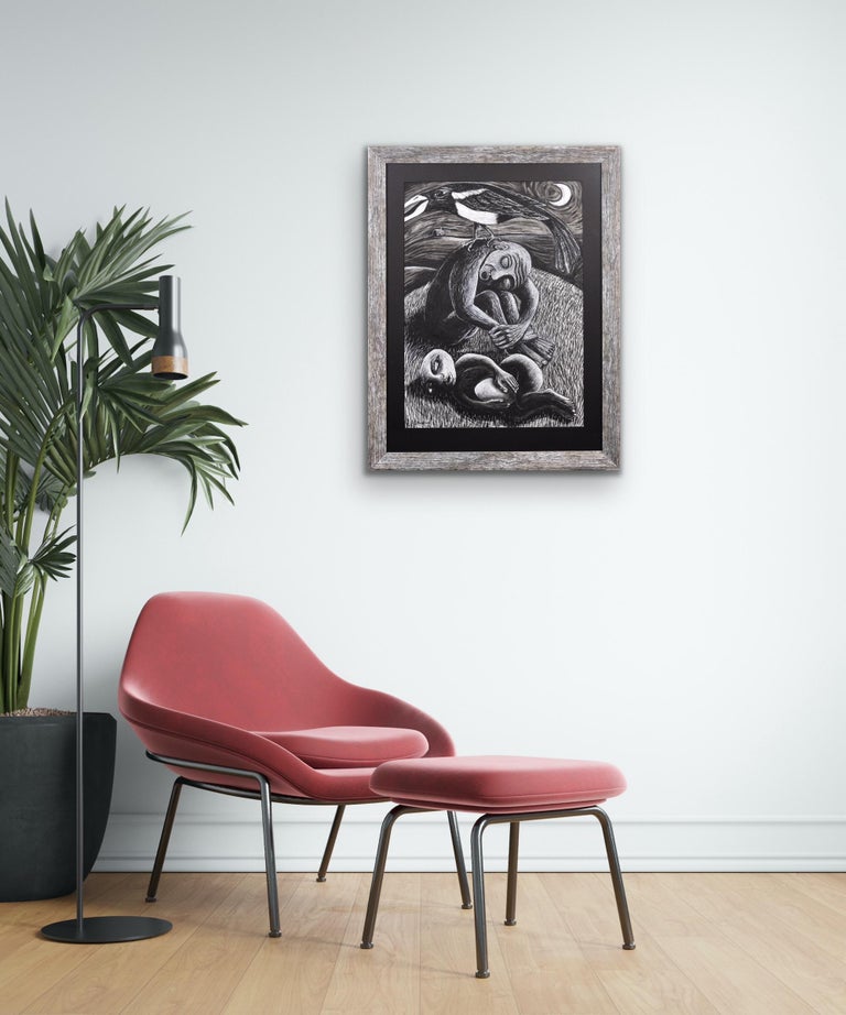 Julian Ruddock - Le Voleur. Dessin original de l'artiste Welsh. Magpie ...