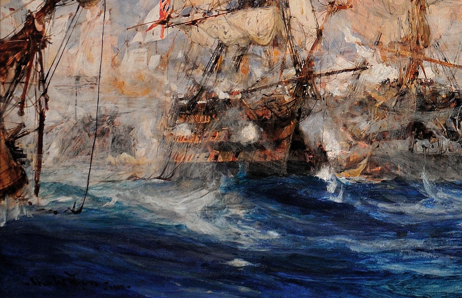 Charles Edward Dixon 1 - Battle of Trafalgar.Original Marine Painting ...