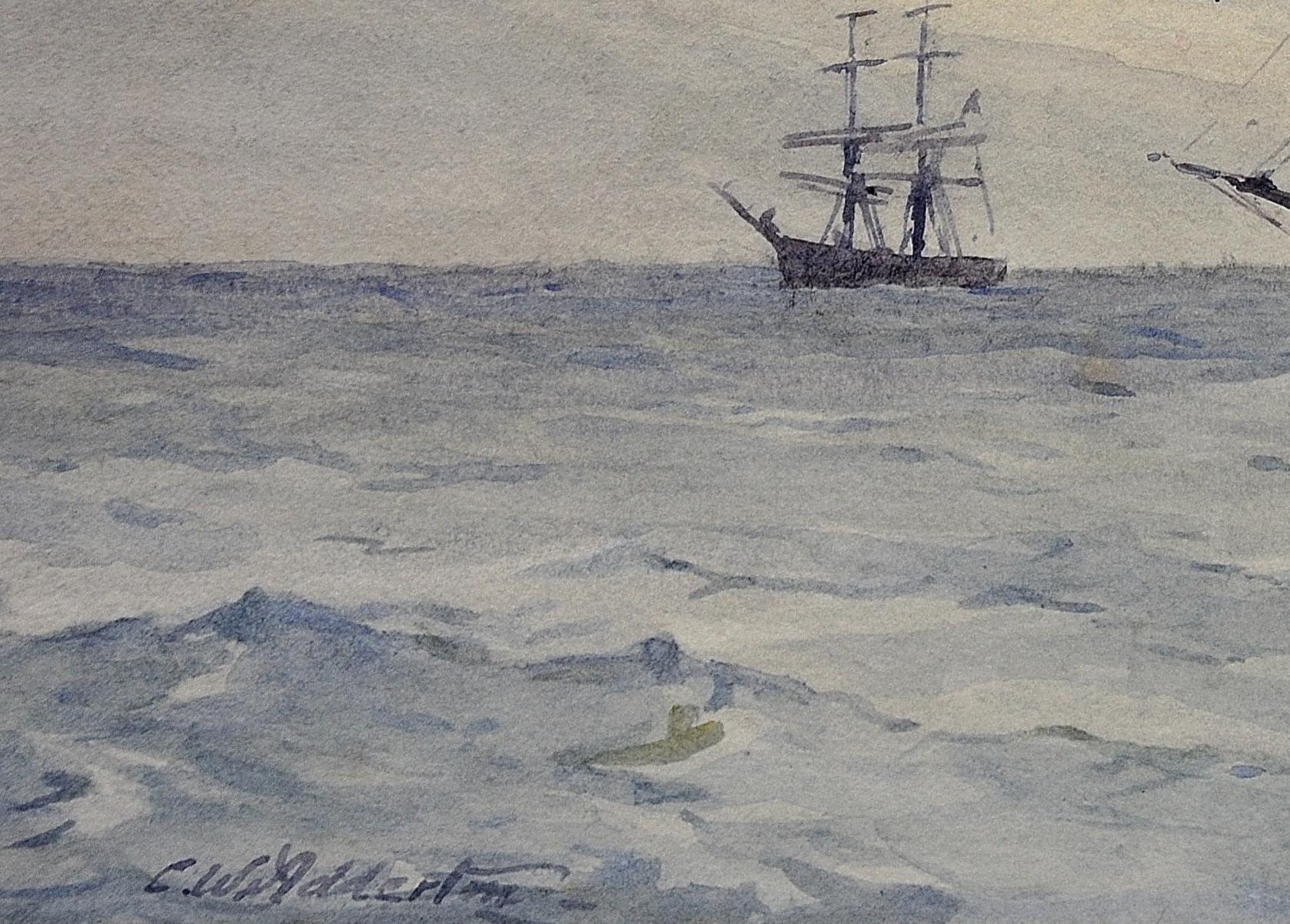 Charles William Adderton - Norwegian Barques at Anchor, Lyme Bay, English Channel. Victorian ...