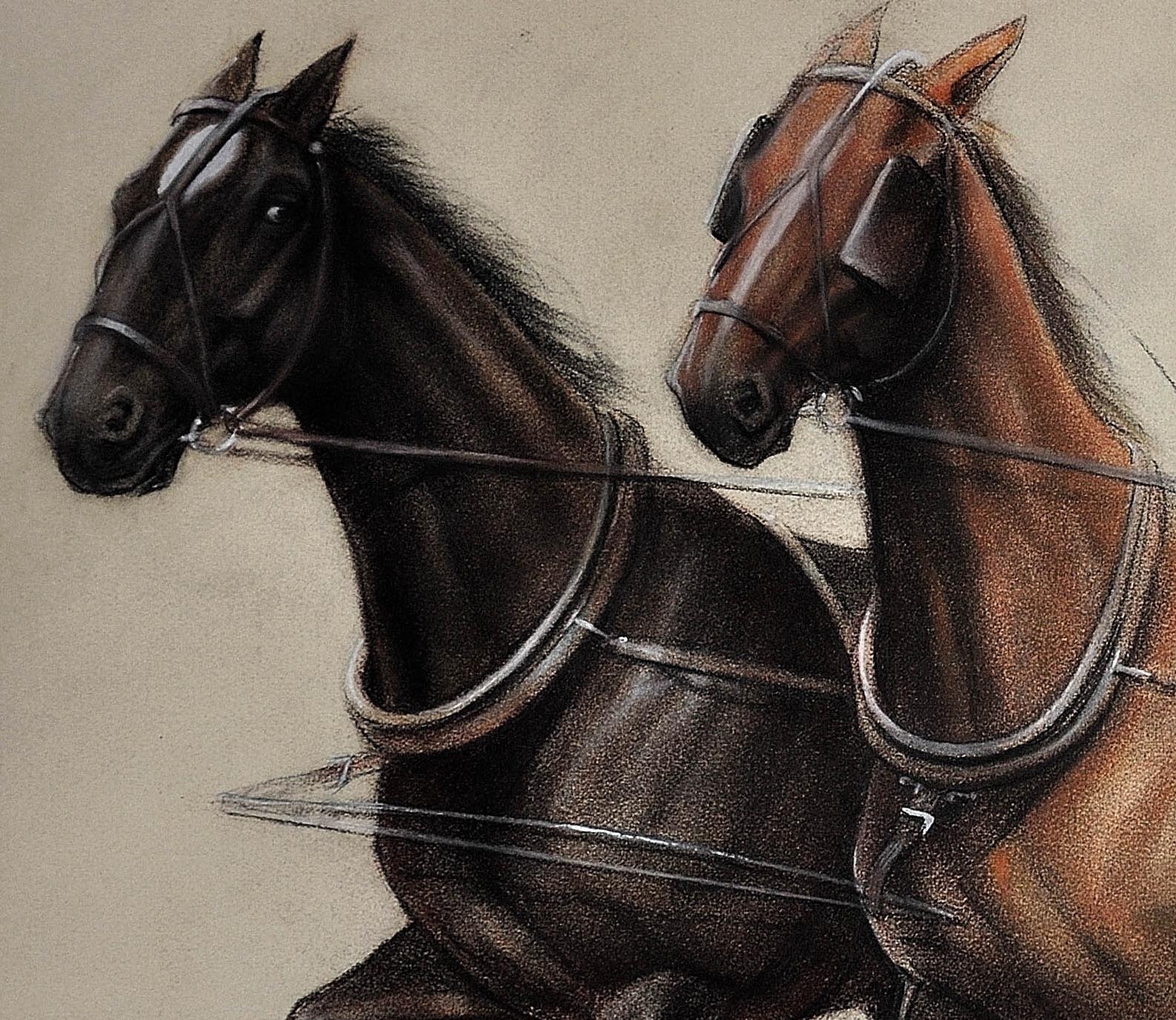 Cecil Charles Windsor Aldin, R.B.A. - Trotting Horses Harnessed to a ...