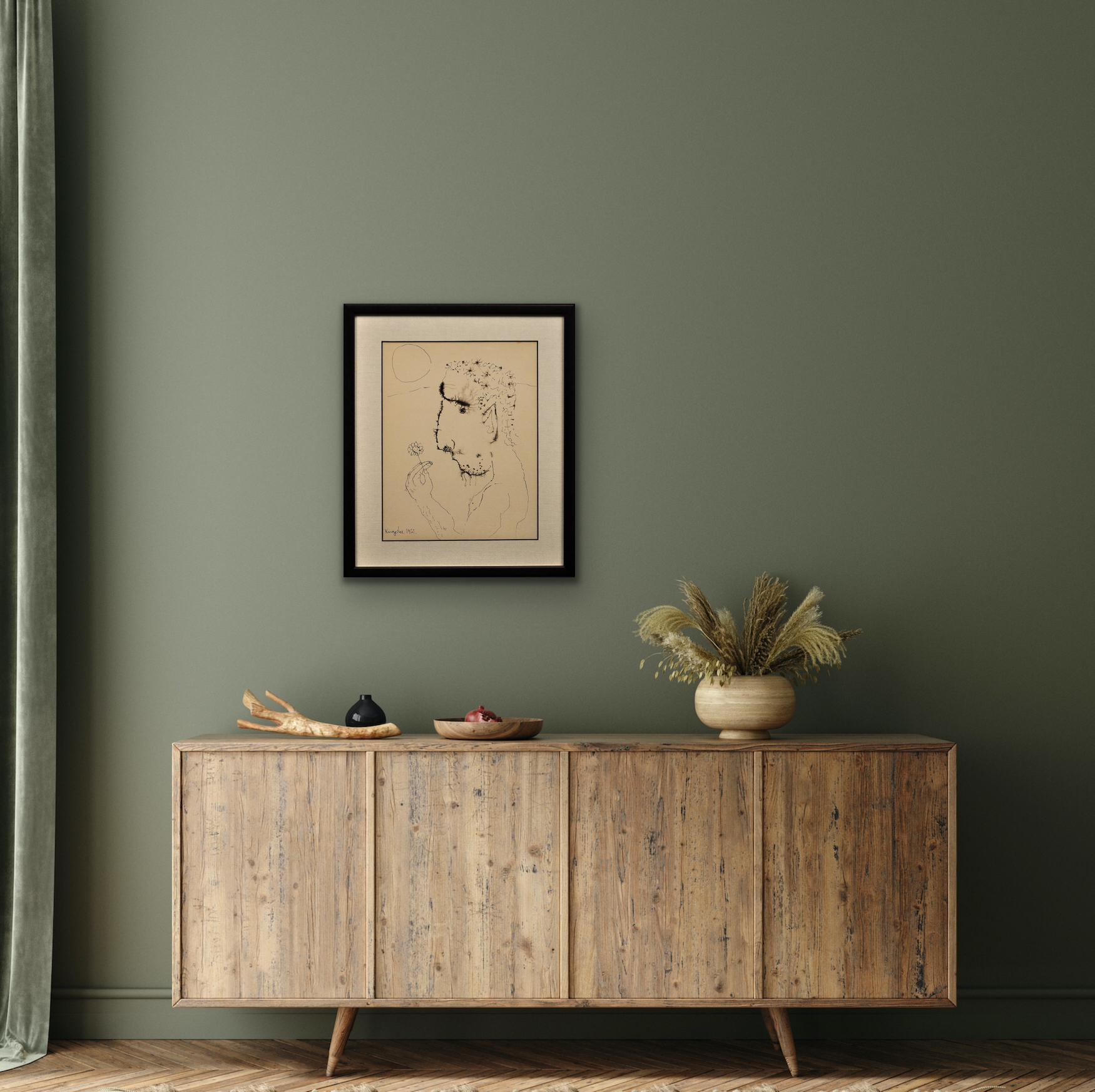 John Kingerlee - John.Retrato Modern British.Mediados del siglo XX.Dibujo original a tinta. El ...