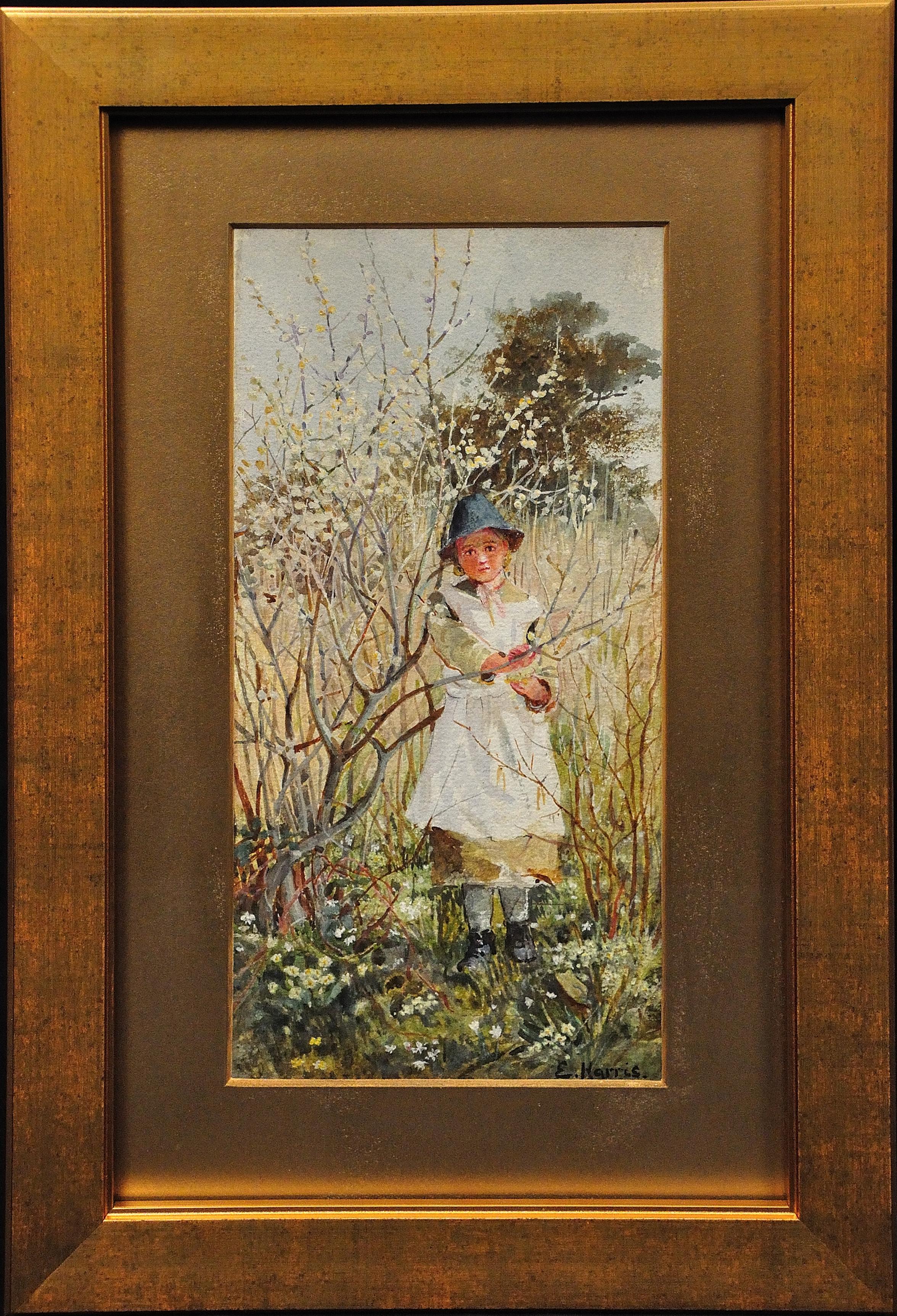 Edwin Harris - Young Child Picking Spring Blossom. Victorian West ...