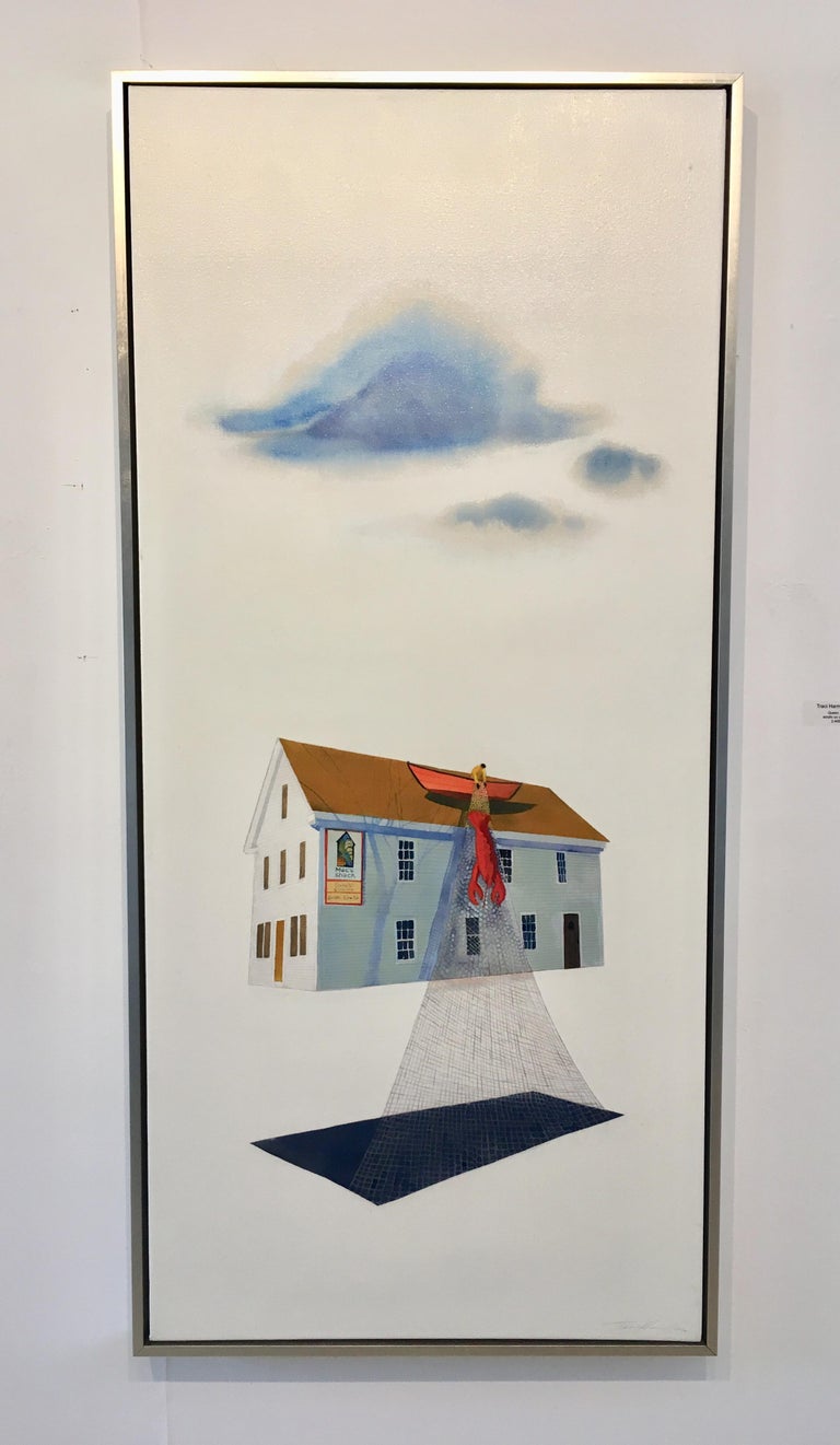 Traci Harmon-Hay - "Floating Shack", acrylic painting, surreal, white ...