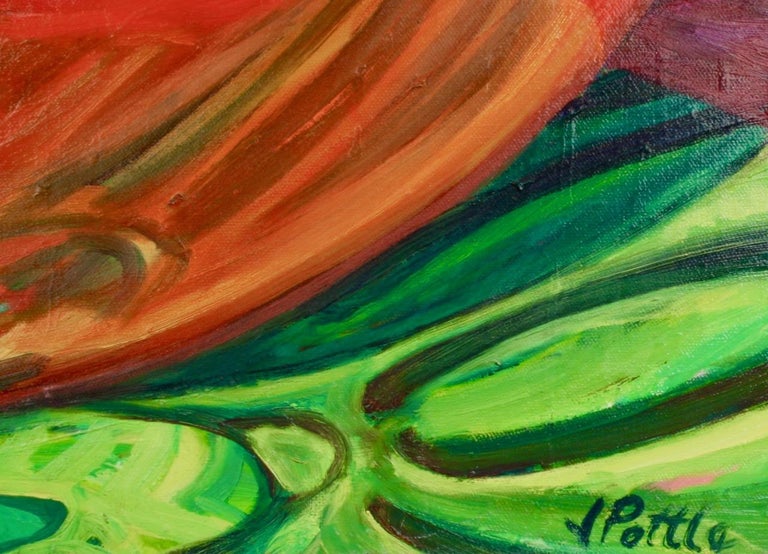 Jill Pottle - "Red Pot", oil painting, still life, retro, ready to hang ...