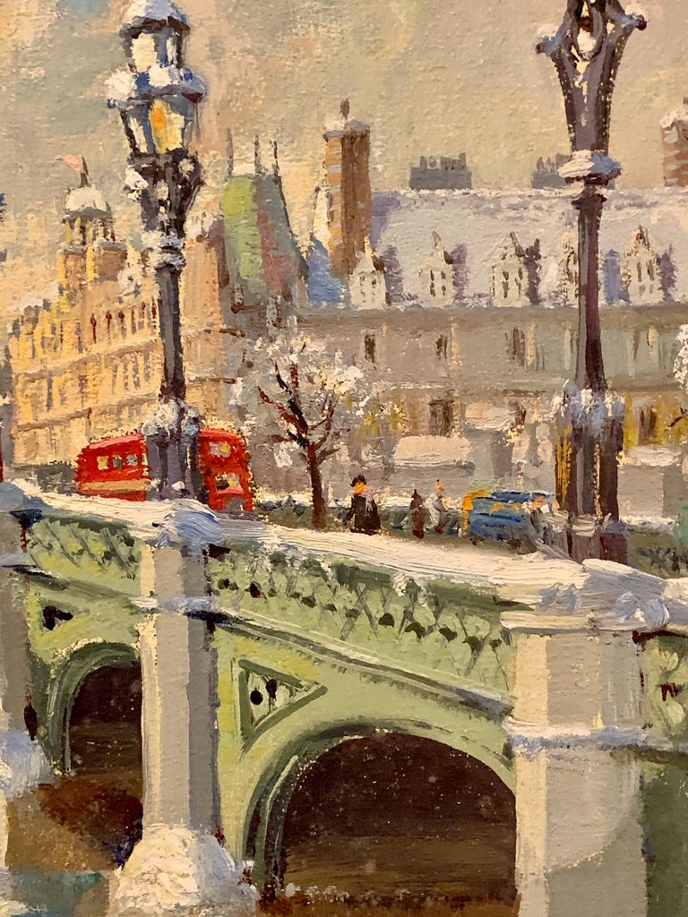 Bert Pugh - Big Ben in London with London Bridge in the snow, by the ...