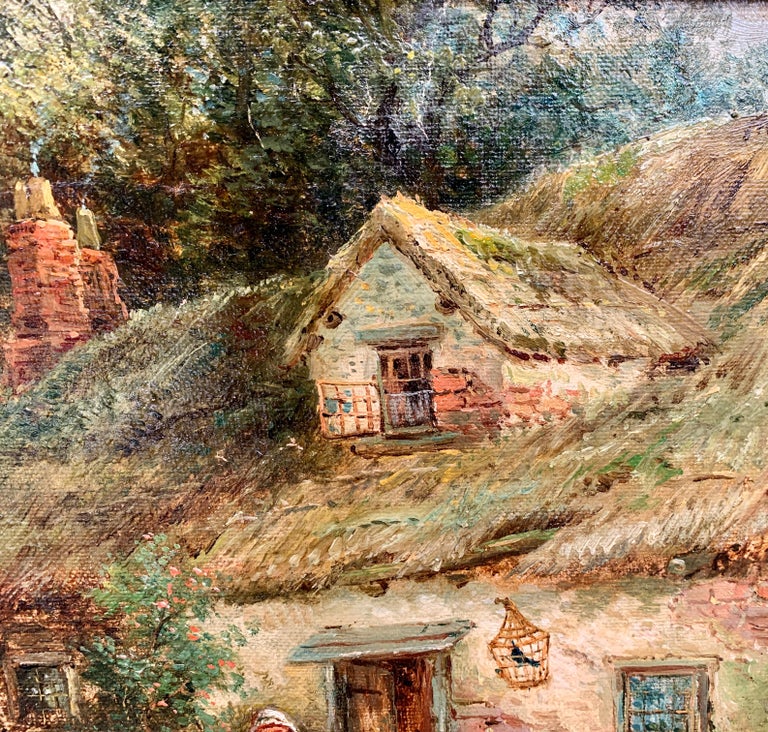 Walter Ellis - 19th century English cottage landscape with mother and ...