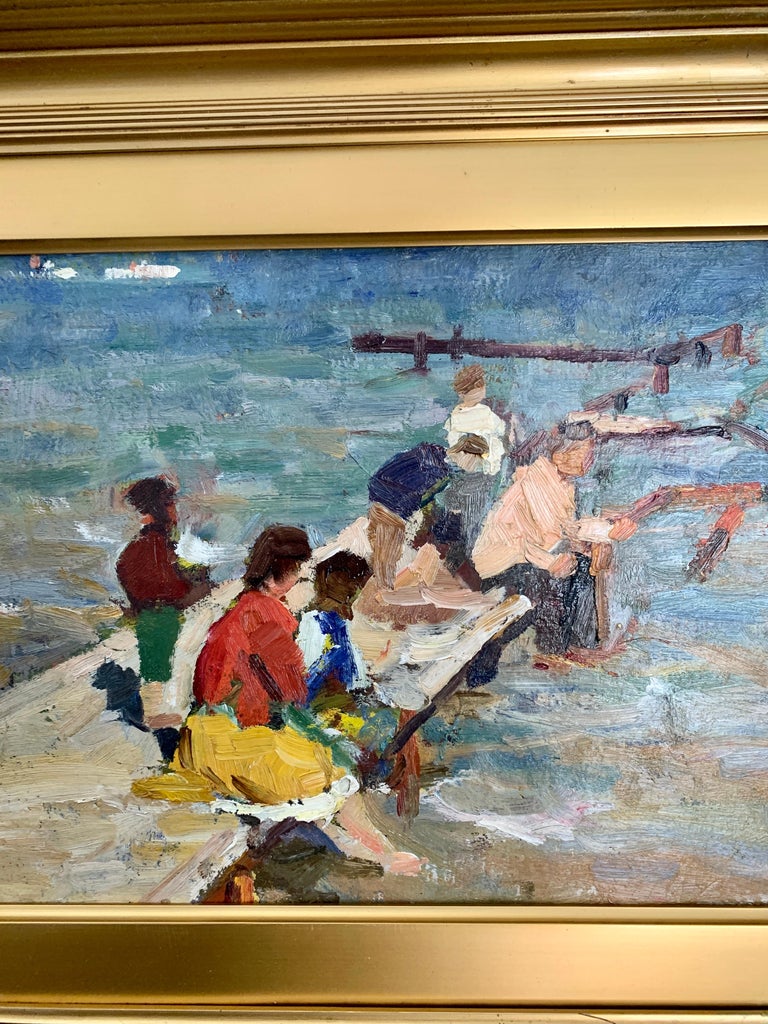 Russian School - Russian mid century Impressionist figures on a pier by ...