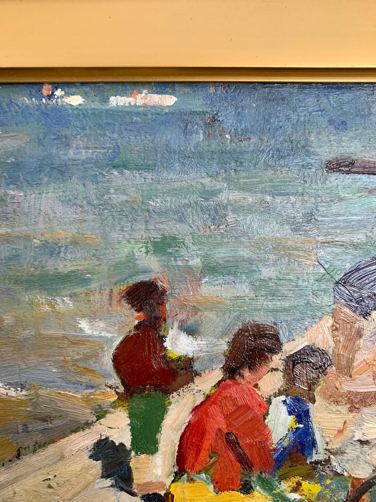 Russian School - Russian mid century Impressionist figures on a pier by ...