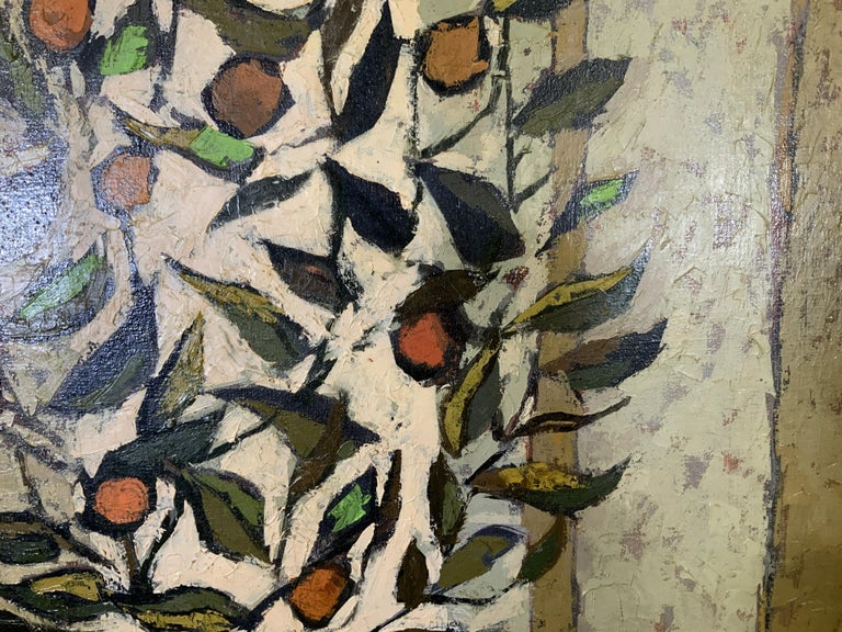 Mel Fowler - Mid Century Cubist Still life of flowers, fruit, orange ...