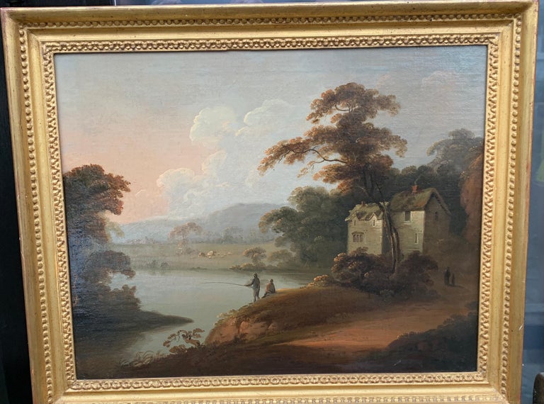 John Rathbone - 18th century English oil landscape with figures fishing ...