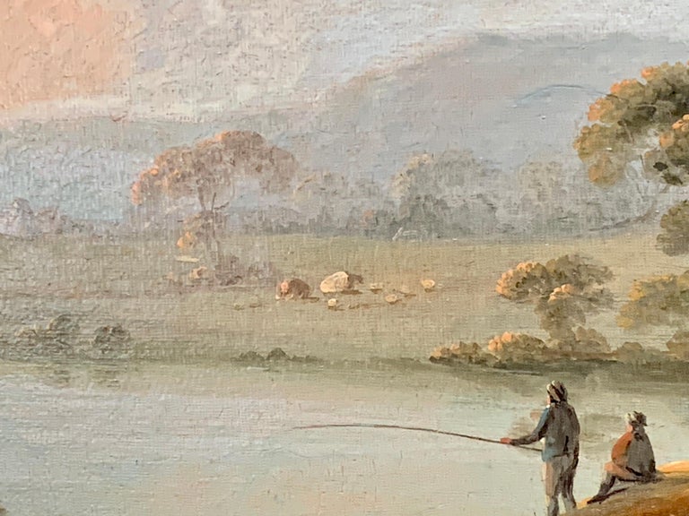 John Rathbone - 18th century English oil landscape with figures fishing ...