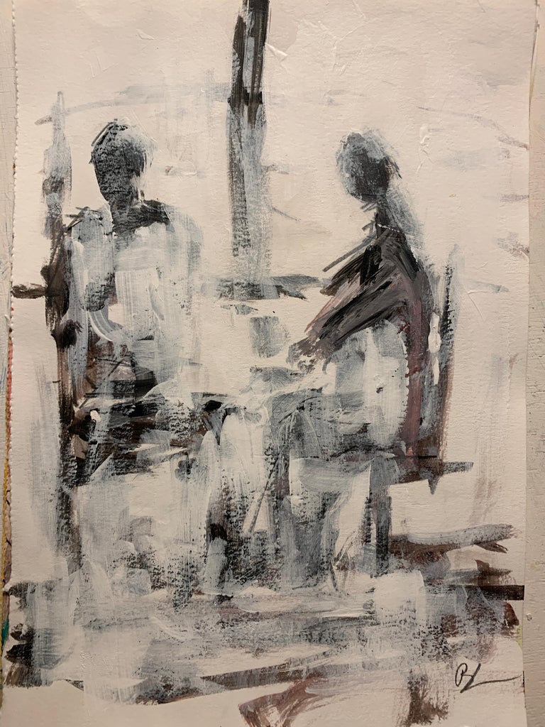Bertha Long - English abstract 20th century oil sketch of a figure in ...