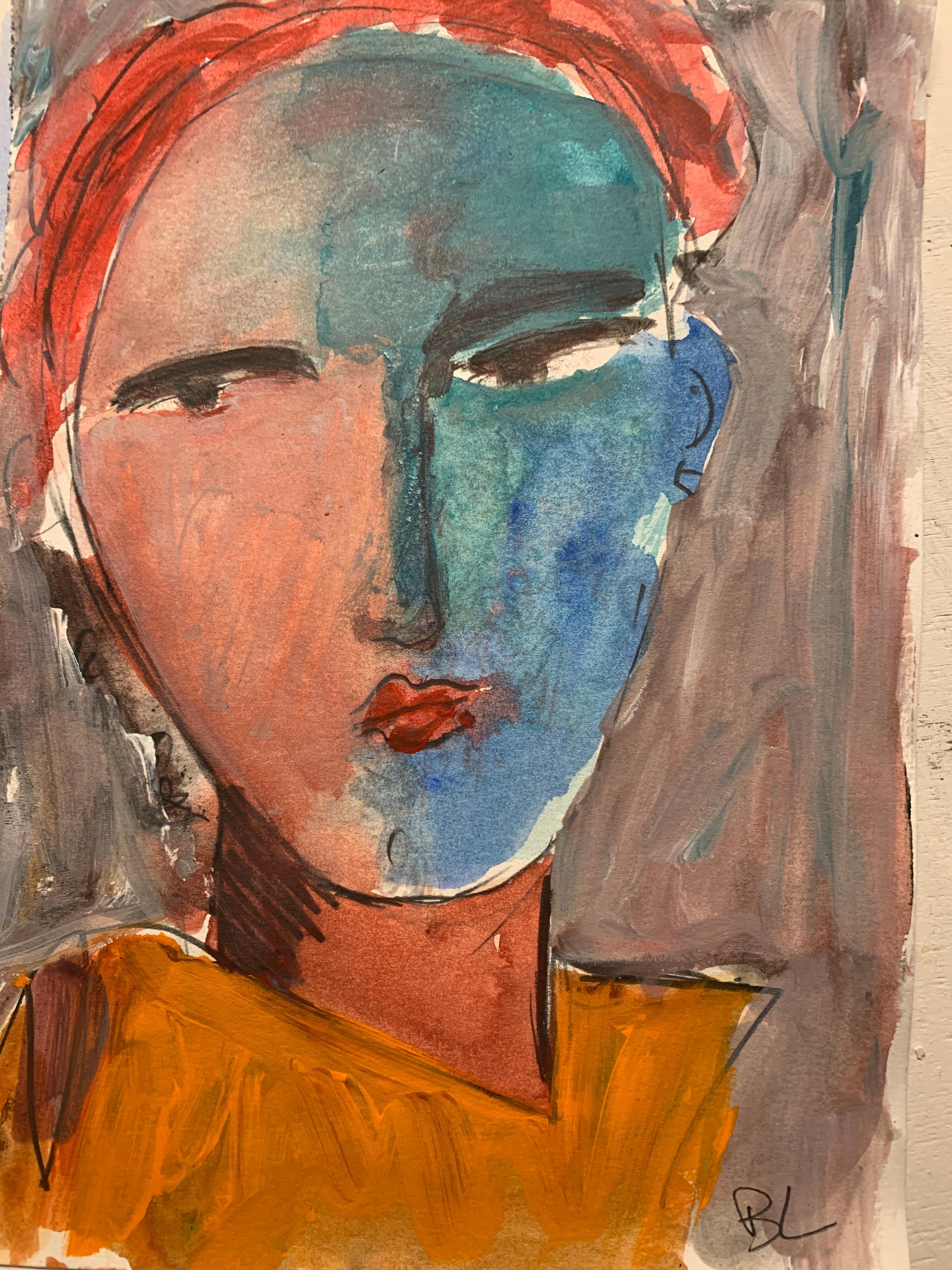 Bertha Long - English abstract 20th century oil sketch of a head study ...