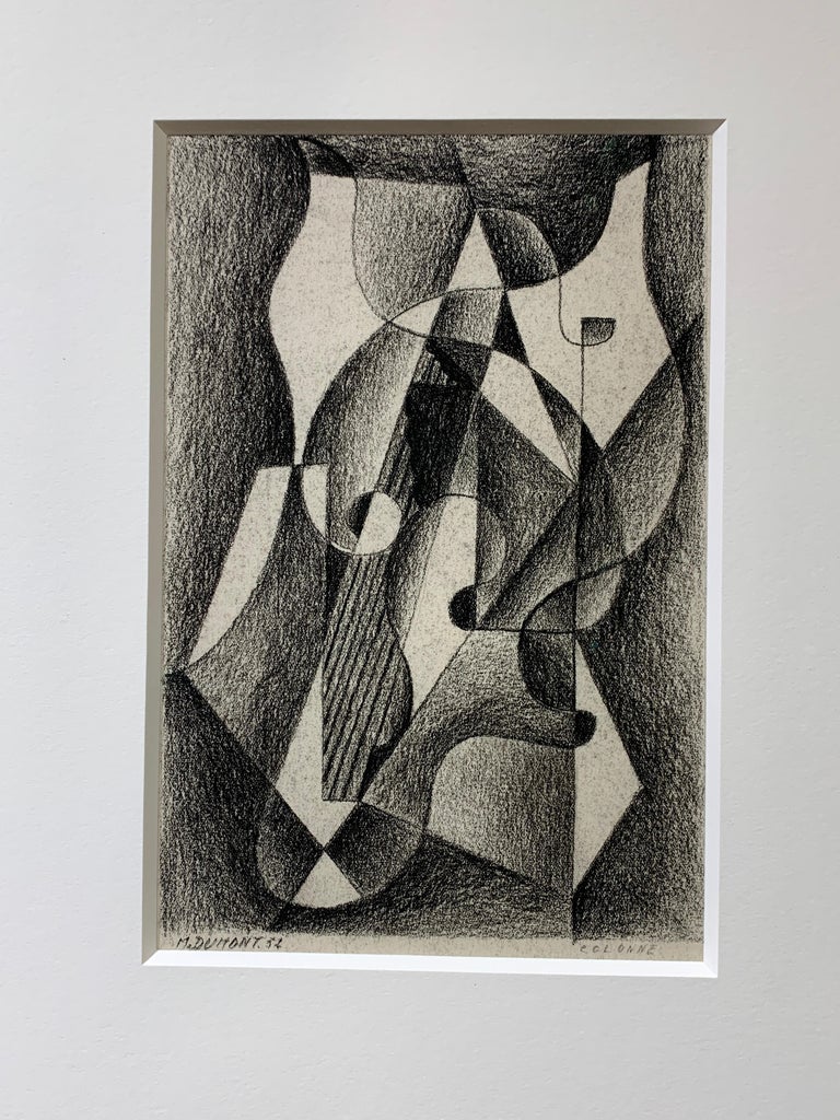 Marcel Dumont - 20th century Belgium, Black and White Abstract pencil ...