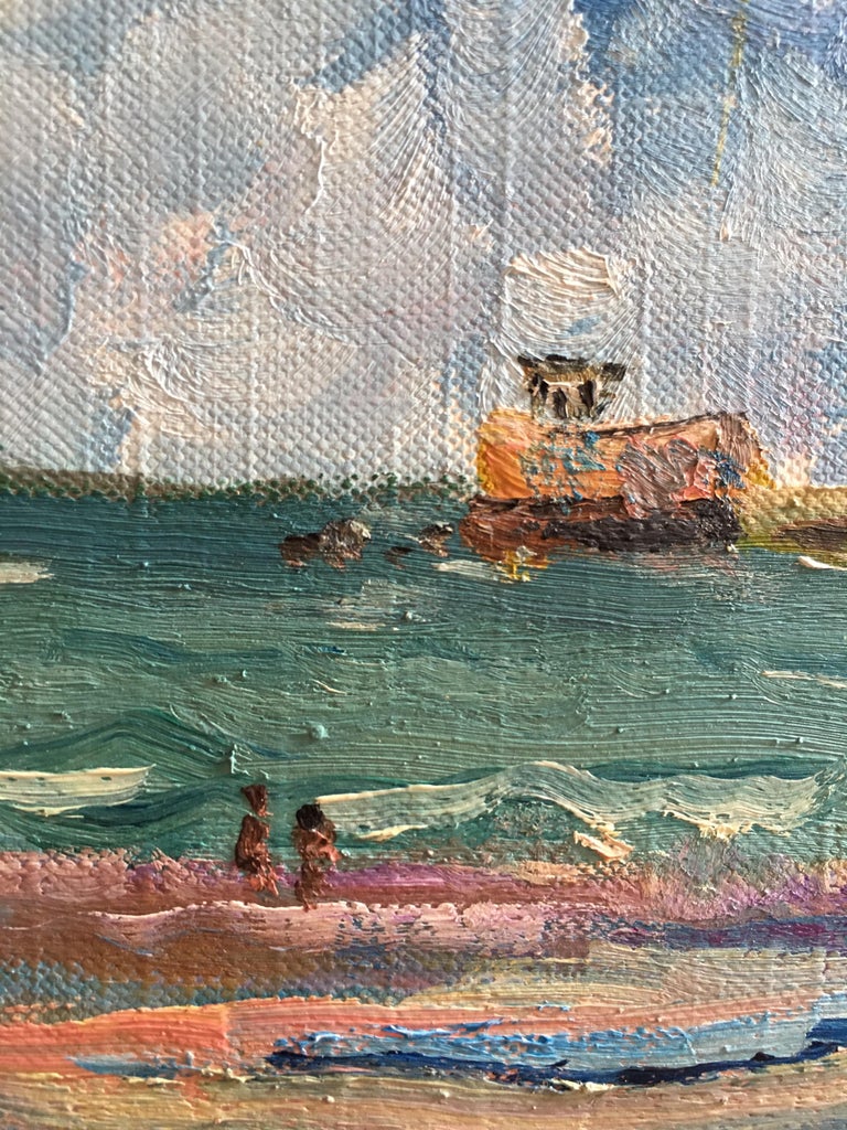 Unknown - Out to Sea, Beach Scene with Choppy Seas French Original Oil ...