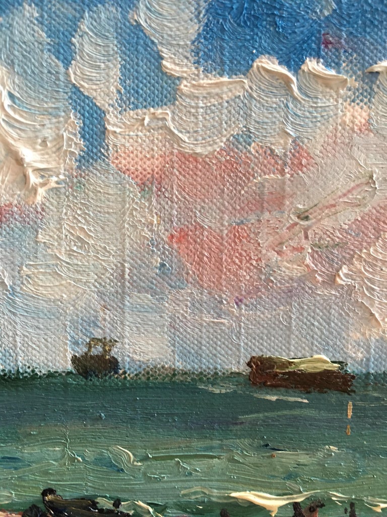Unknown - Out to Sea, Beach Scene with Choppy Seas French Original Oil ...
