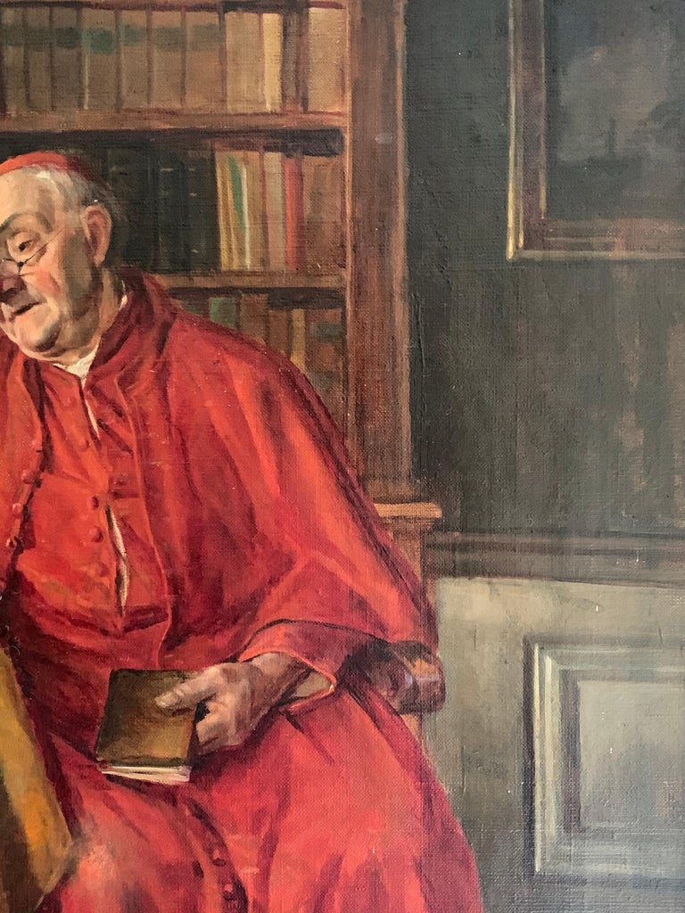 Hans Kratzer (1874-1927) - Cardinal in Book Lined Study Interior with ...