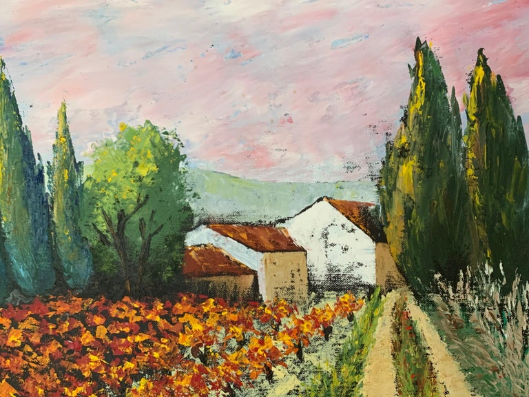 Provence artist - Autumn Vineyard in Provence, Cypress Trees and ...