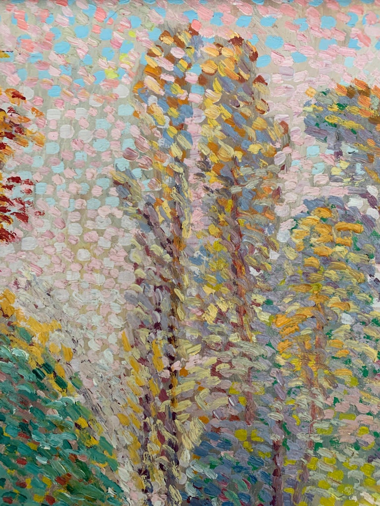 Girard - French Pointillist Signed Oil Painting Figures on River in ...