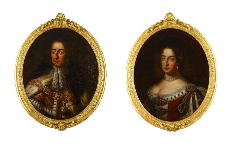Unknown - 18th Century Pair British Monarch Portrait Oil Paintings Gilt ...