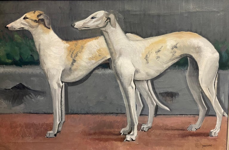 Faucompre - Large 1950's French Signed Oil - Pair of Whippet Dogs ...