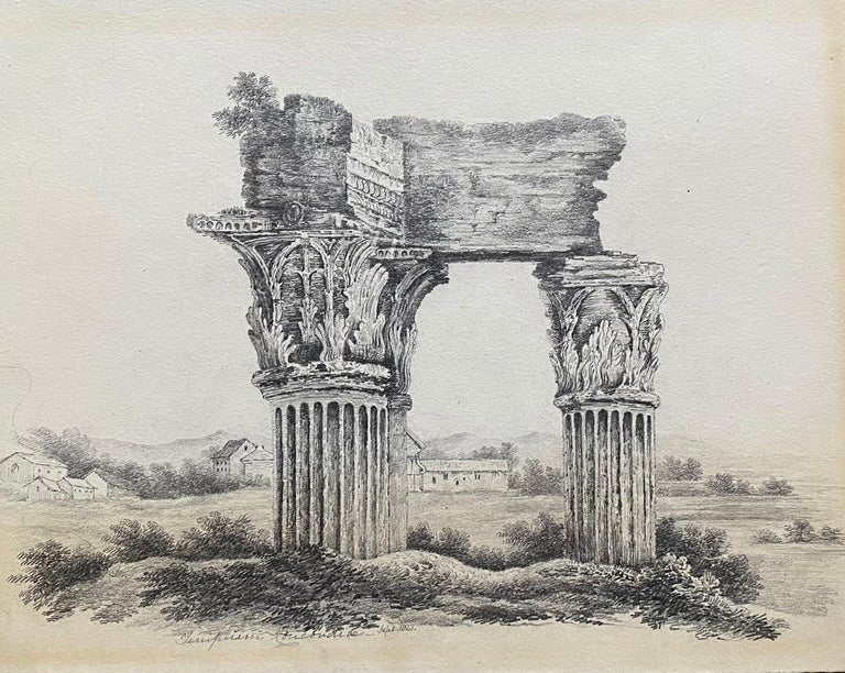 Unknown - Fine 1840's Grand Tour Drawing Ancient Italian Ruins Roman ...
