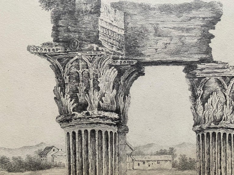 Unknown - Fine 1840's Grand Tour Drawing Ancient Italian Ruins Roman ...