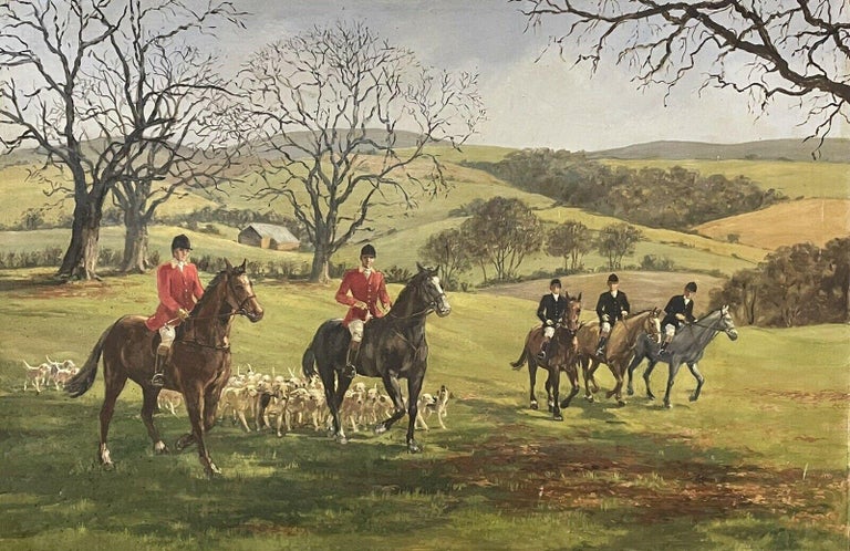 British artist - BRITISH HUNTING SCENE - LARGE SIGNED ENGLISH OIL ...