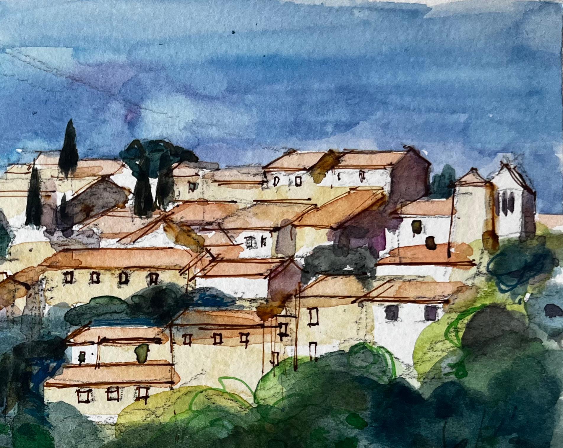 Pierre Neveu - Hilltop Village Trees Sunlit Houses and Mediterranean ...