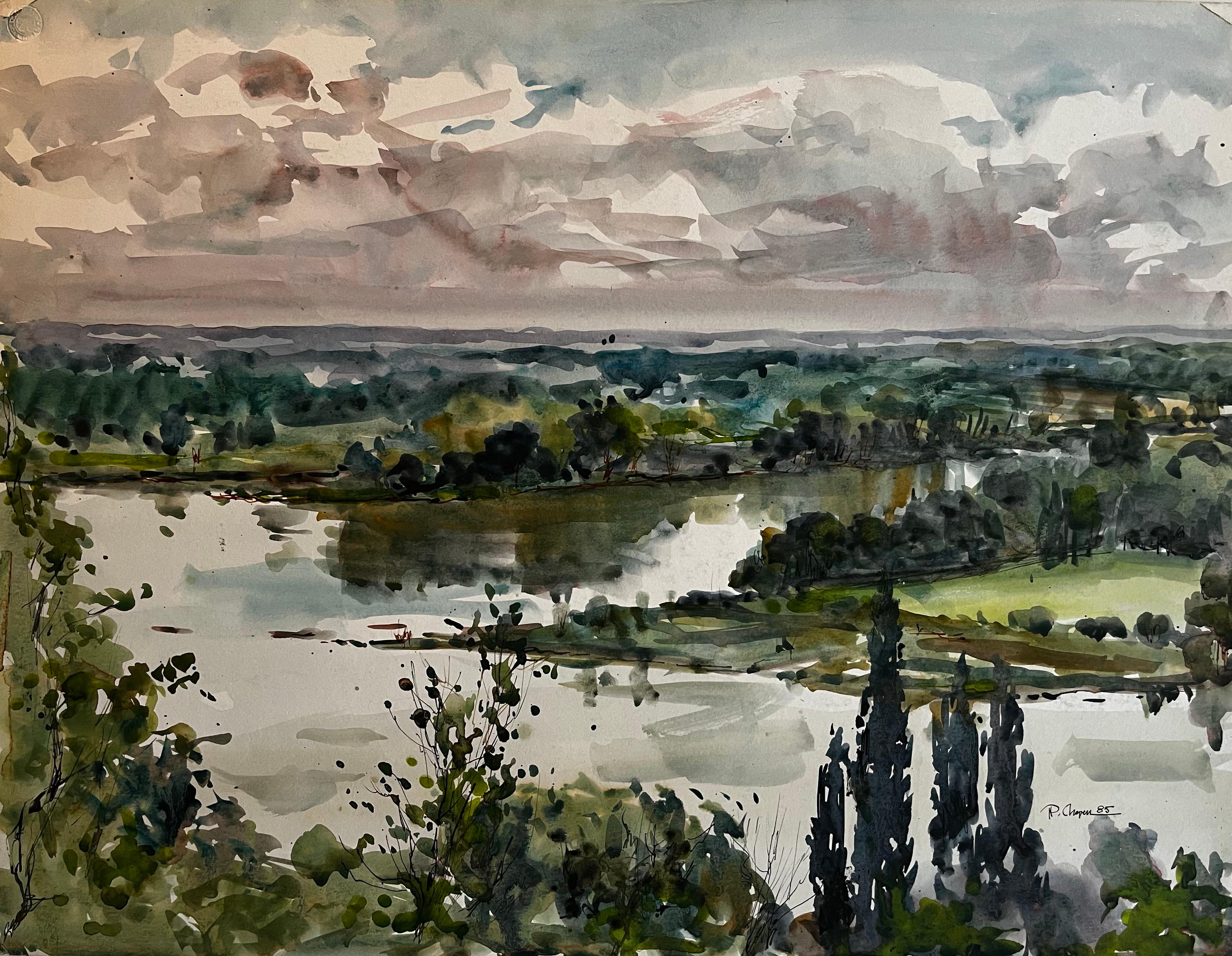 Pierre Neveu - French Open Landscape Watercolor Fields and Sky ...